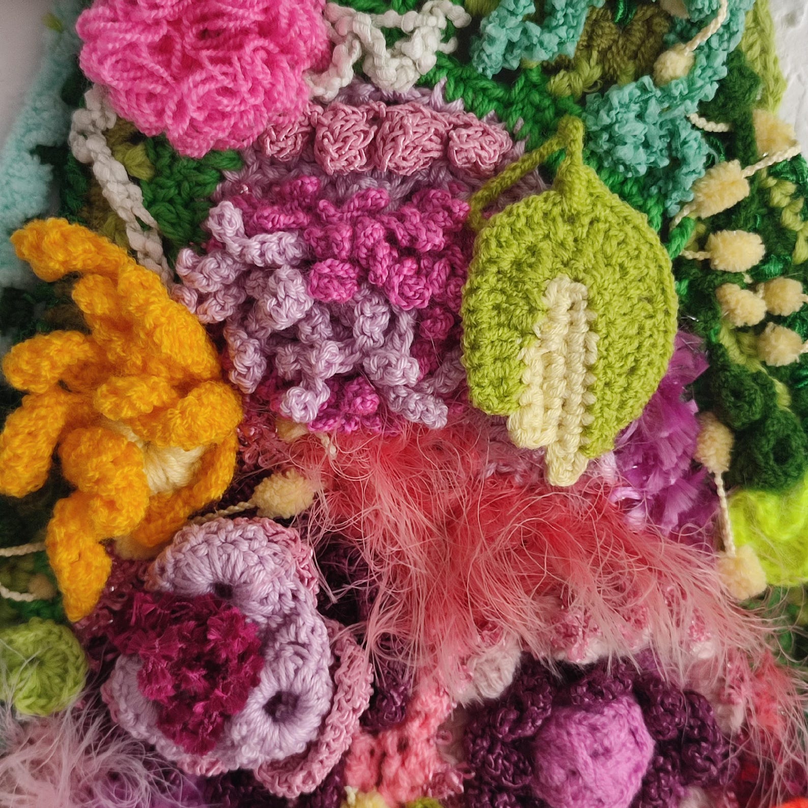 Crocheted Wall Panel From a Yarn. Handmade Picture of Bright Colors ...