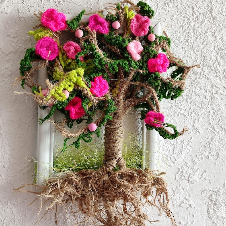 Tree of Life Crochet,,textile Tree in Frame,,miniature Tree,,home Decor ...