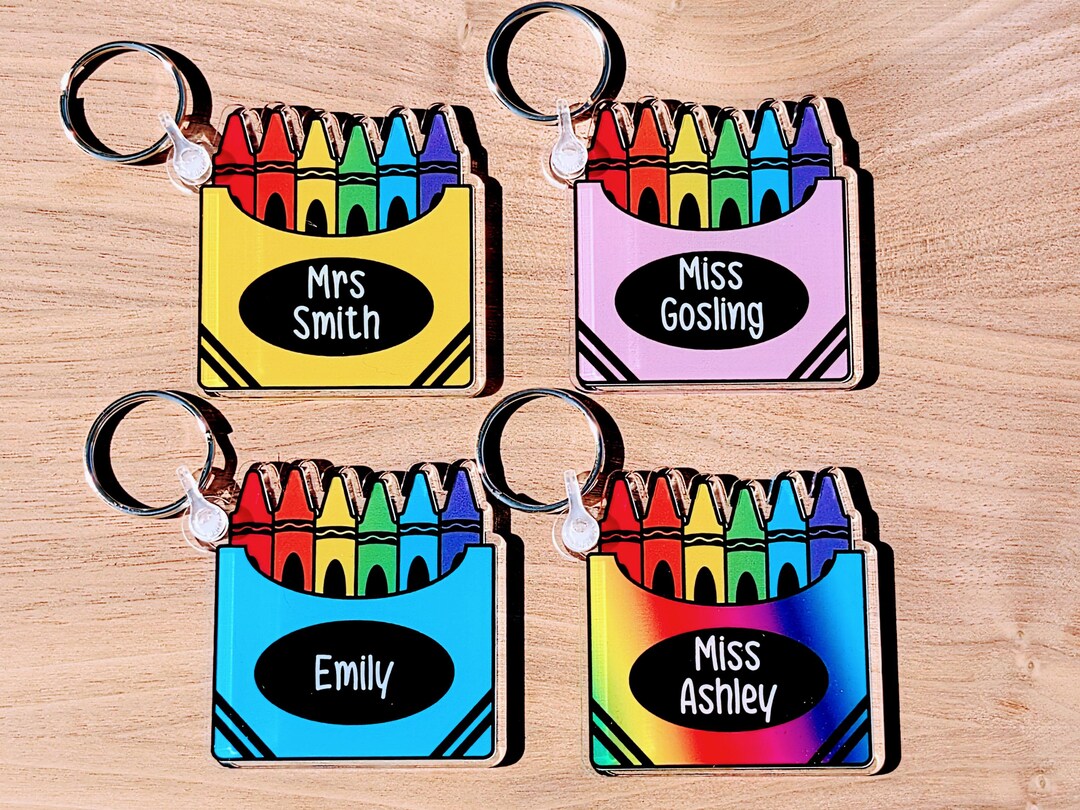 Personalised Acrylic Crayon Keyring in Many Colours, Teacher Gift, End ...