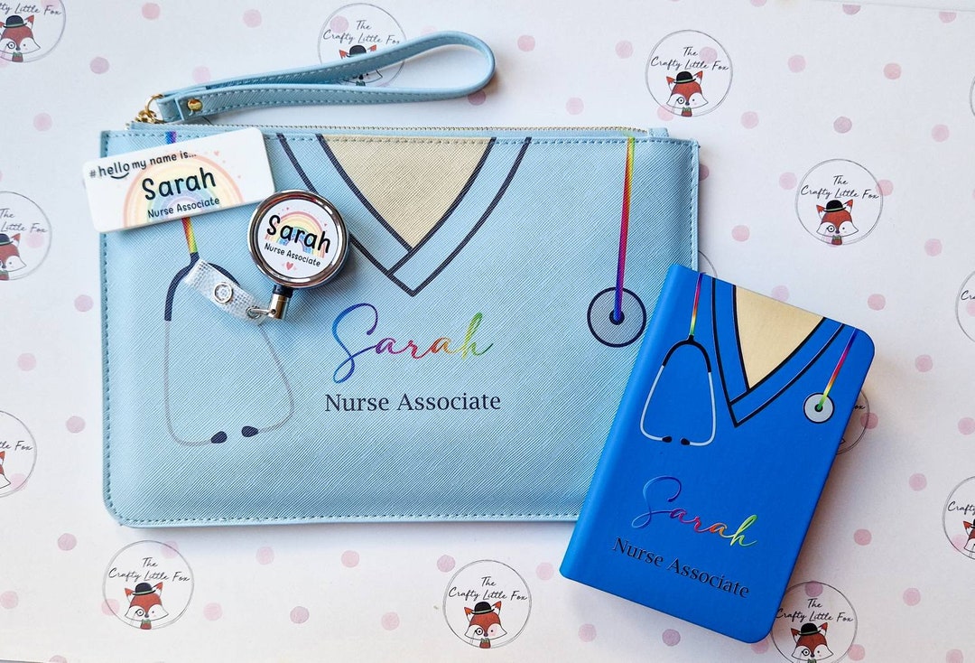 Nurse Scrubs Bag,a6 Notebook and Badge and Reel Set. Personalised ...