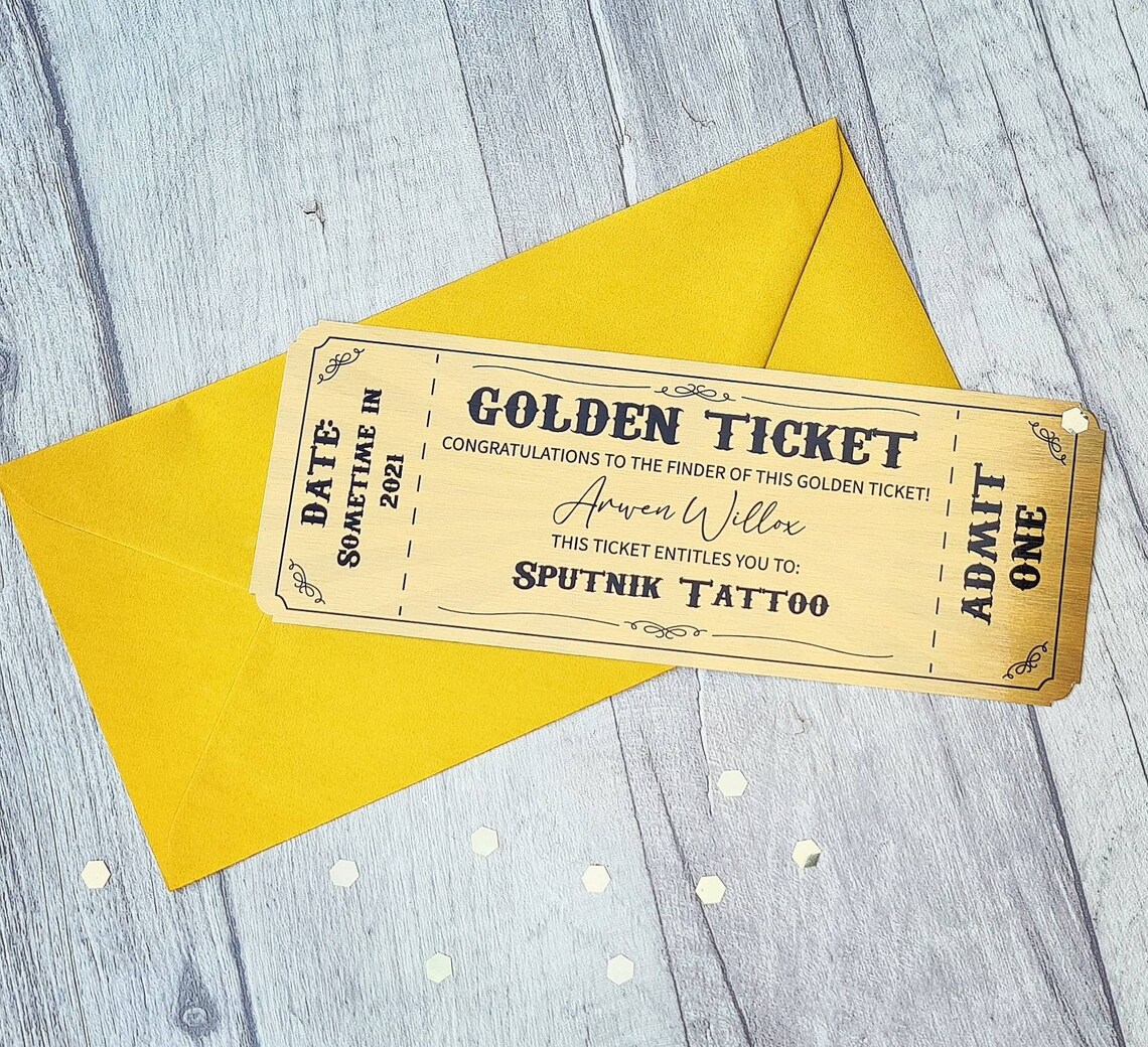 Personalised Metal Scratch and Reveal Golden Ticket Gift Card/voucher ...