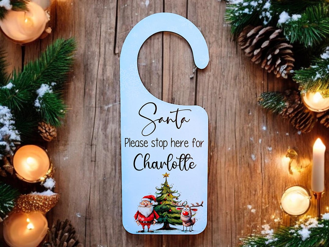 Santa and Rudolph Please Stop Here Door Hanger, Christmas Keepsake ...