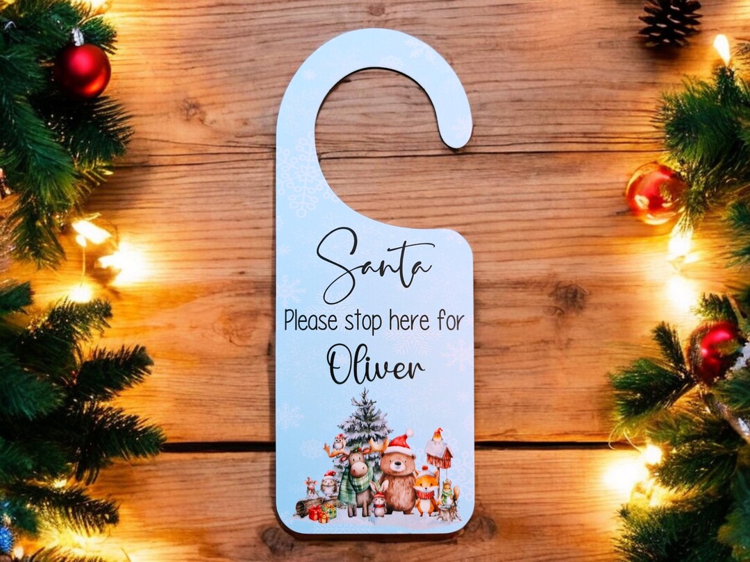 Woodland Santa Please Stop Here Door Hanger, Christmas Keepsake, Gift ...