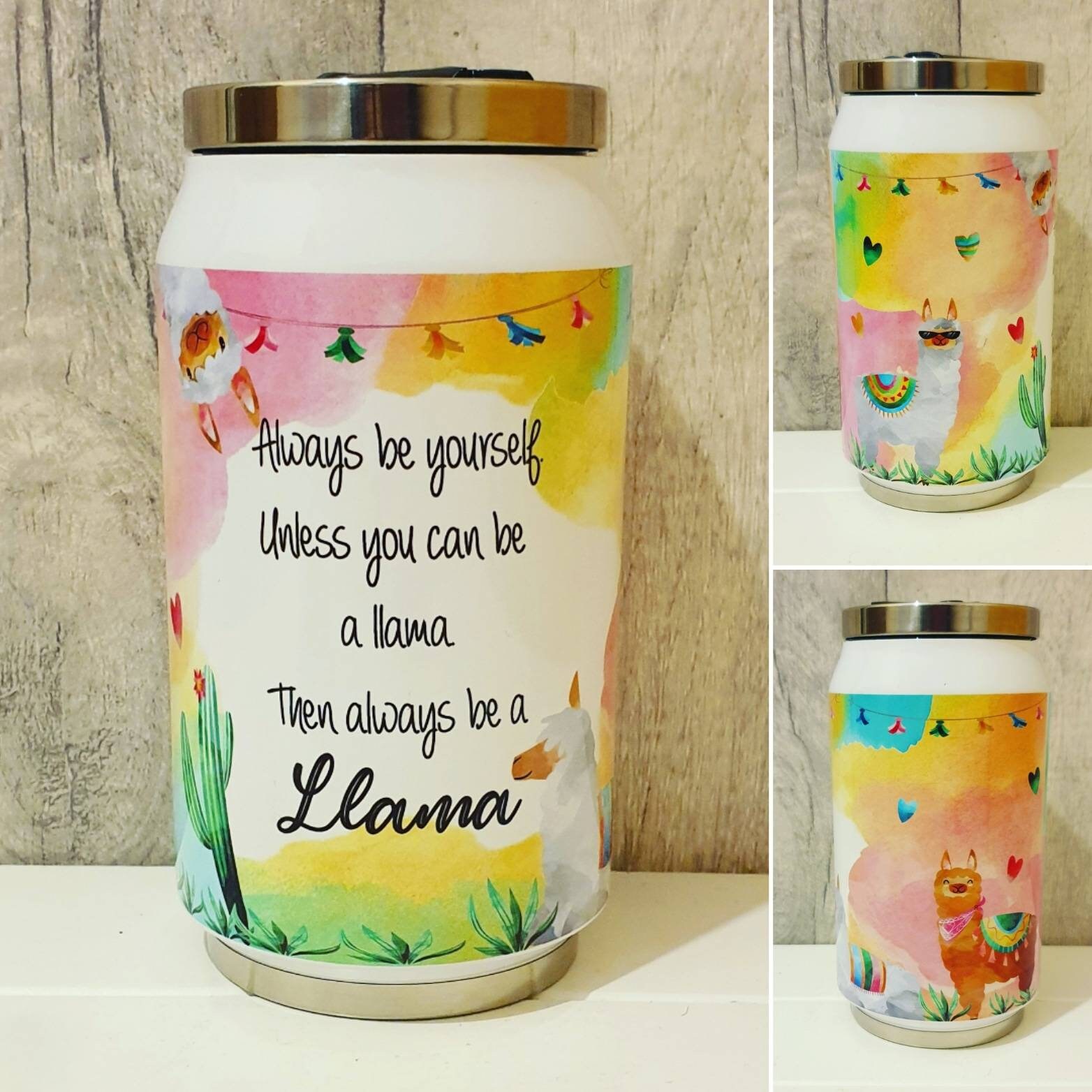 Cute colourful llama custom double walled thermal drinks can | Etsy
