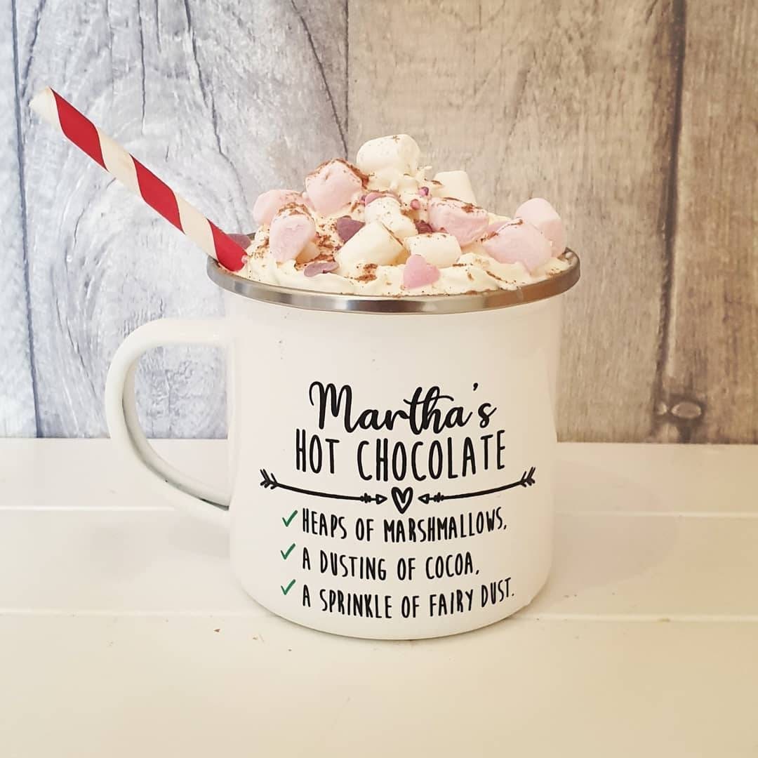 Personalised Enamel Hot Chocolate Mug (both Ceramic and Enamel ...