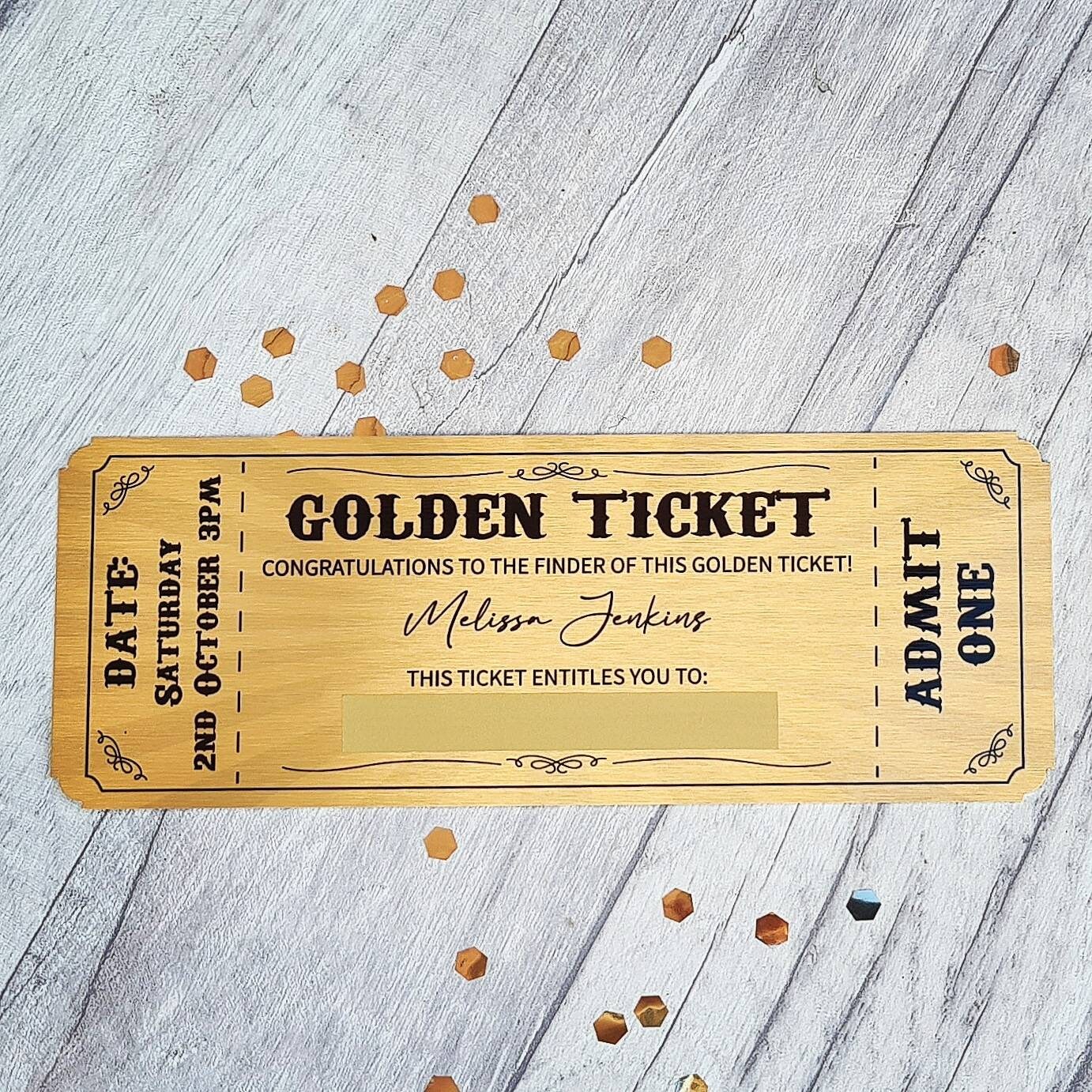 Personalised Metal Scratch and Reveal Golden Ticket Gift Card/voucher ...