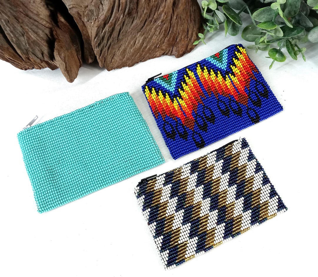 Guatemalan Zippered Beaded Coin Purse Pouch 4"x3" Guatemala Souvenir ...