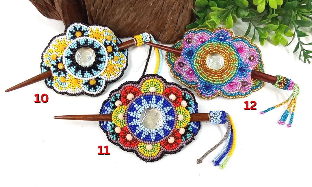 Guatemala Hand Beaded Multicolor Handmade Wooden Stick Hair Clip ...