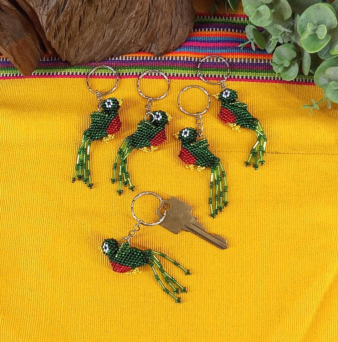 Handmade Beaded Quetzal Keychain - Guatemalan Souvenir - Lot of 2 (FREE ...