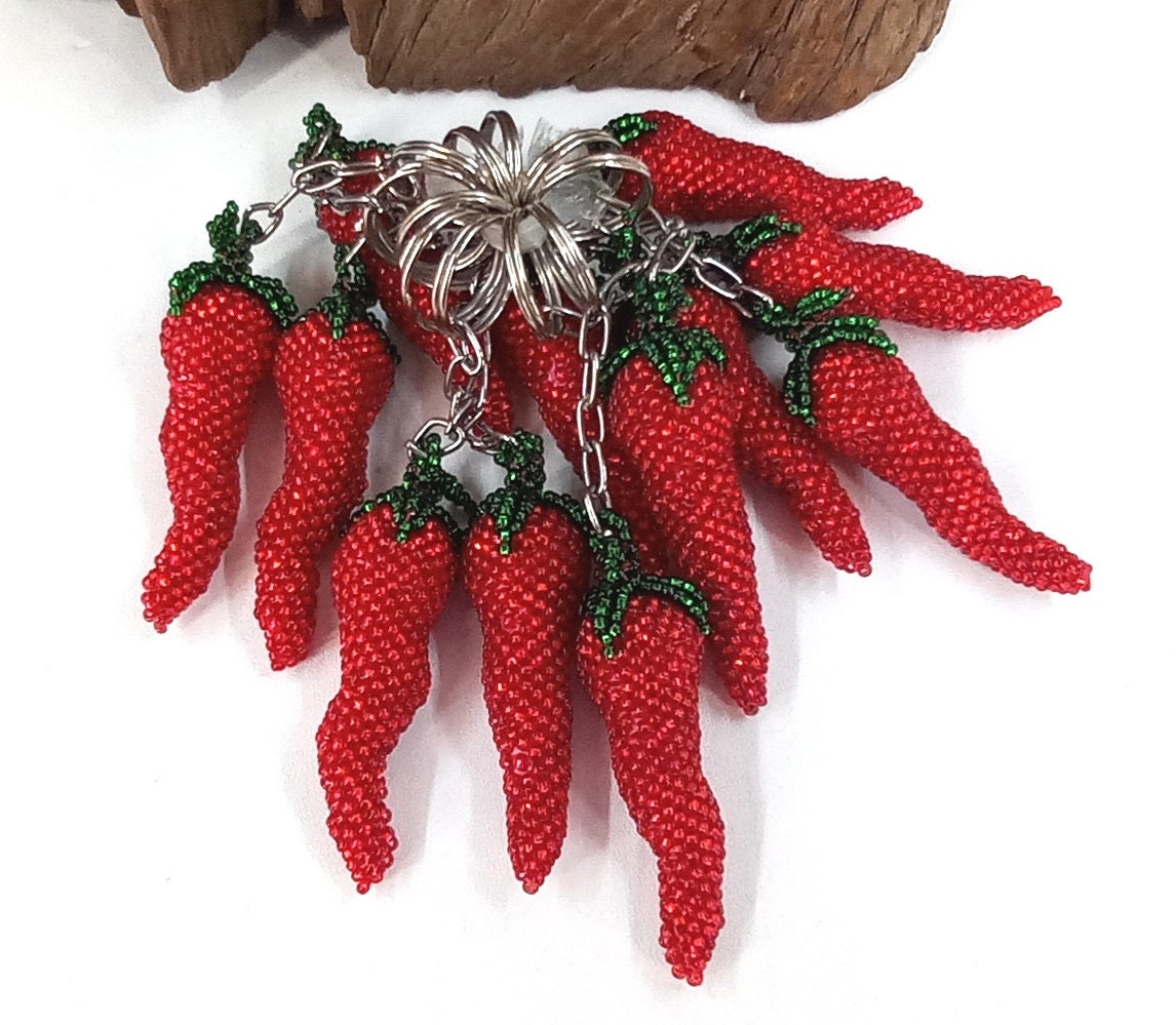 Guatemala Beaded Chili Pepper Carrot Corn Keychain Handmade - Etsy