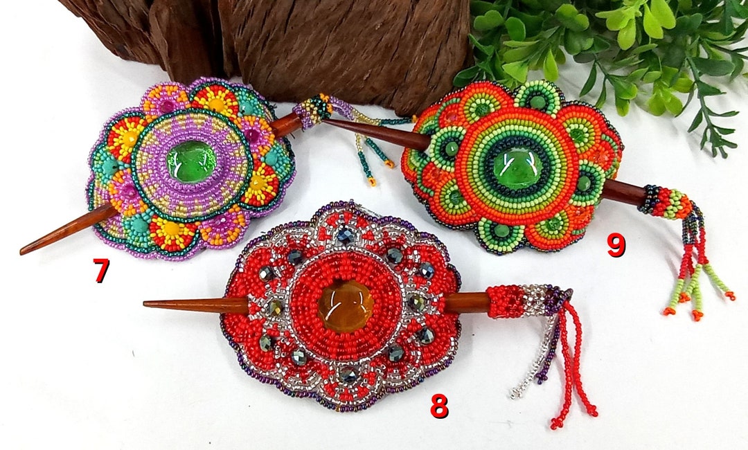 Guatemala Hand Beaded Multicolor Handmade Wooden Stick Hair Clip ...