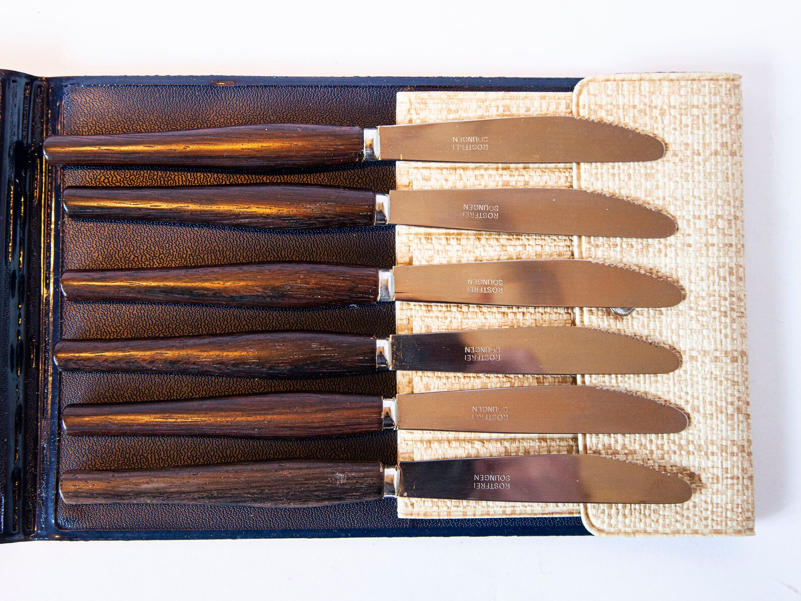 6 Vintage Butter Knives Dark Wooden Handles, 50s 60s Midcentury Set ...