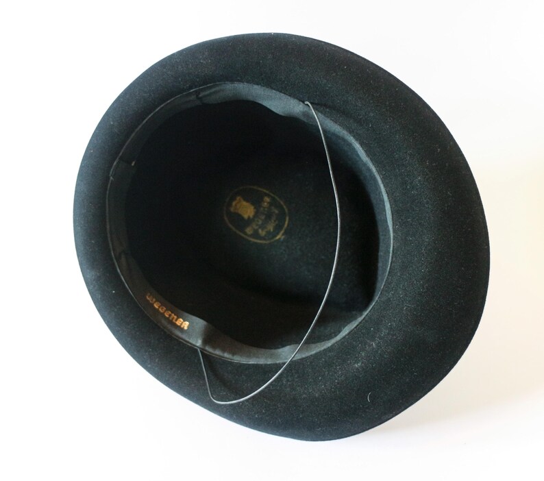 Vintage Pork Pie or Fedora Hat by Wegener, Black Wool Felt, Grosgrain ...