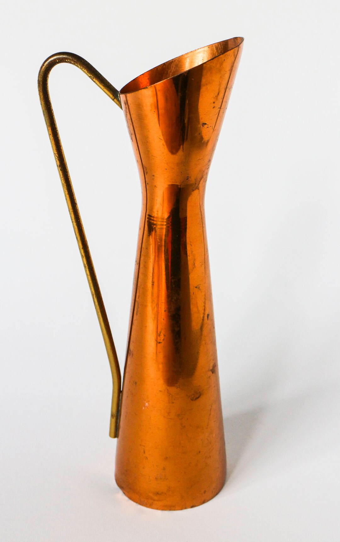 Vintage Copper Vase With Brass Handle - Amphora Shape Design Style ...