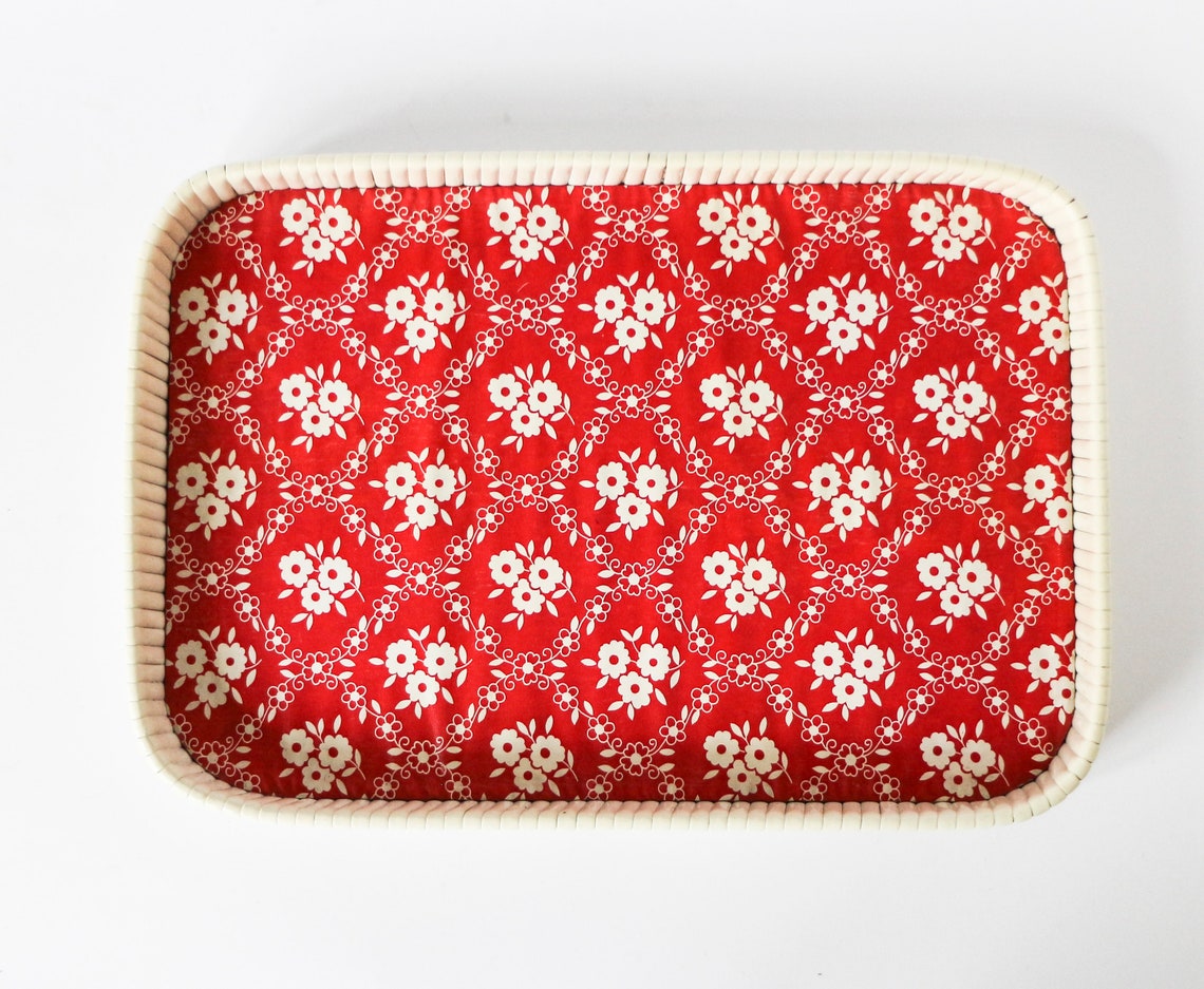 Small White and Red Tray - Vintage 50s 60s Design Flower Pattern High ...