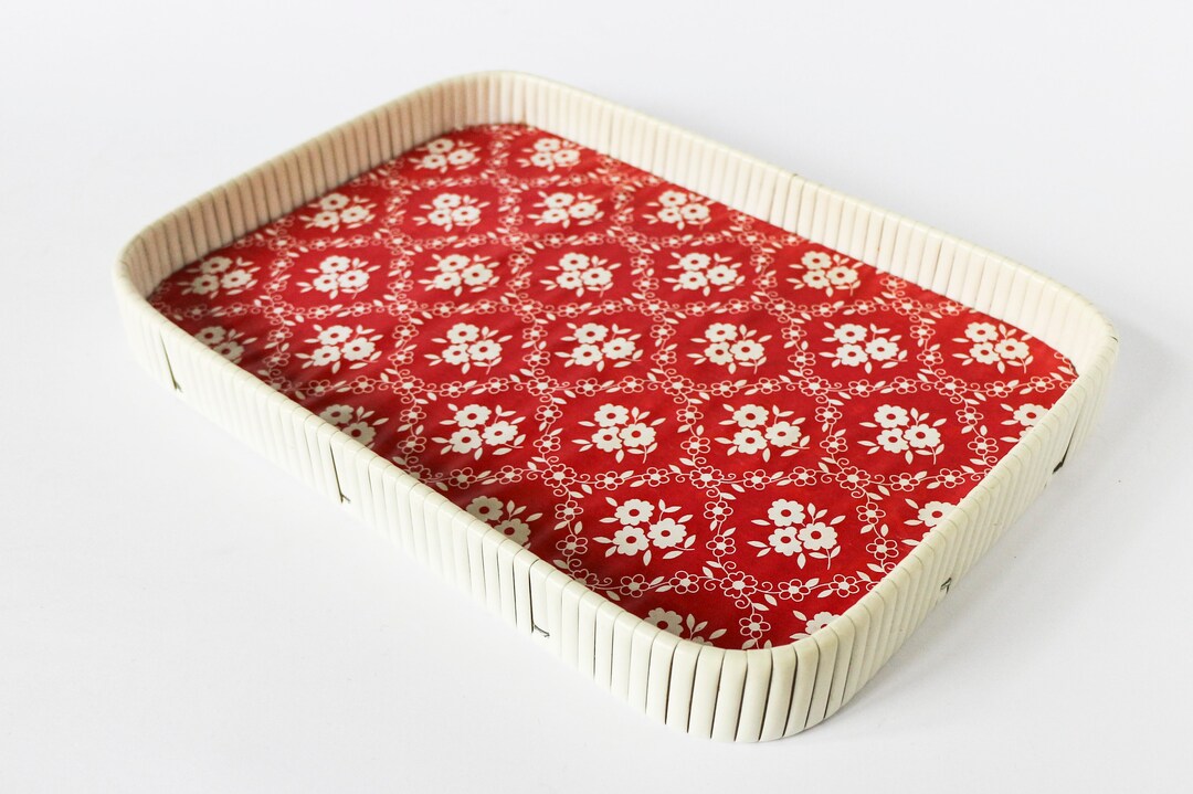 Small White and Red Tray - Vintage 50s 60s Design Flower Pattern High ...
