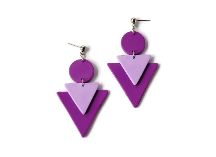 Triangle Earrings for Women Purple Minimalist Earrings - Etsy