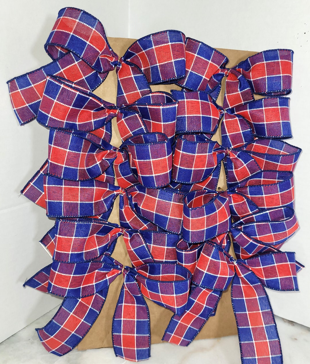 Set of 12 (twelve) Handmade Bows Red White Blue Checks - Packages ...