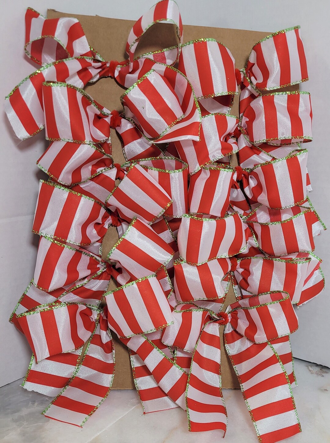 Set of 12 (twelve) Handmade Bows Red and White Striped for Your ...