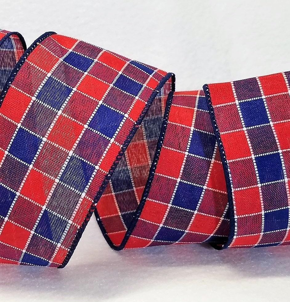 5 Yards Red and Blue Check Wired Edge Ribbon 2 1/2 Wide - Etsy Australia