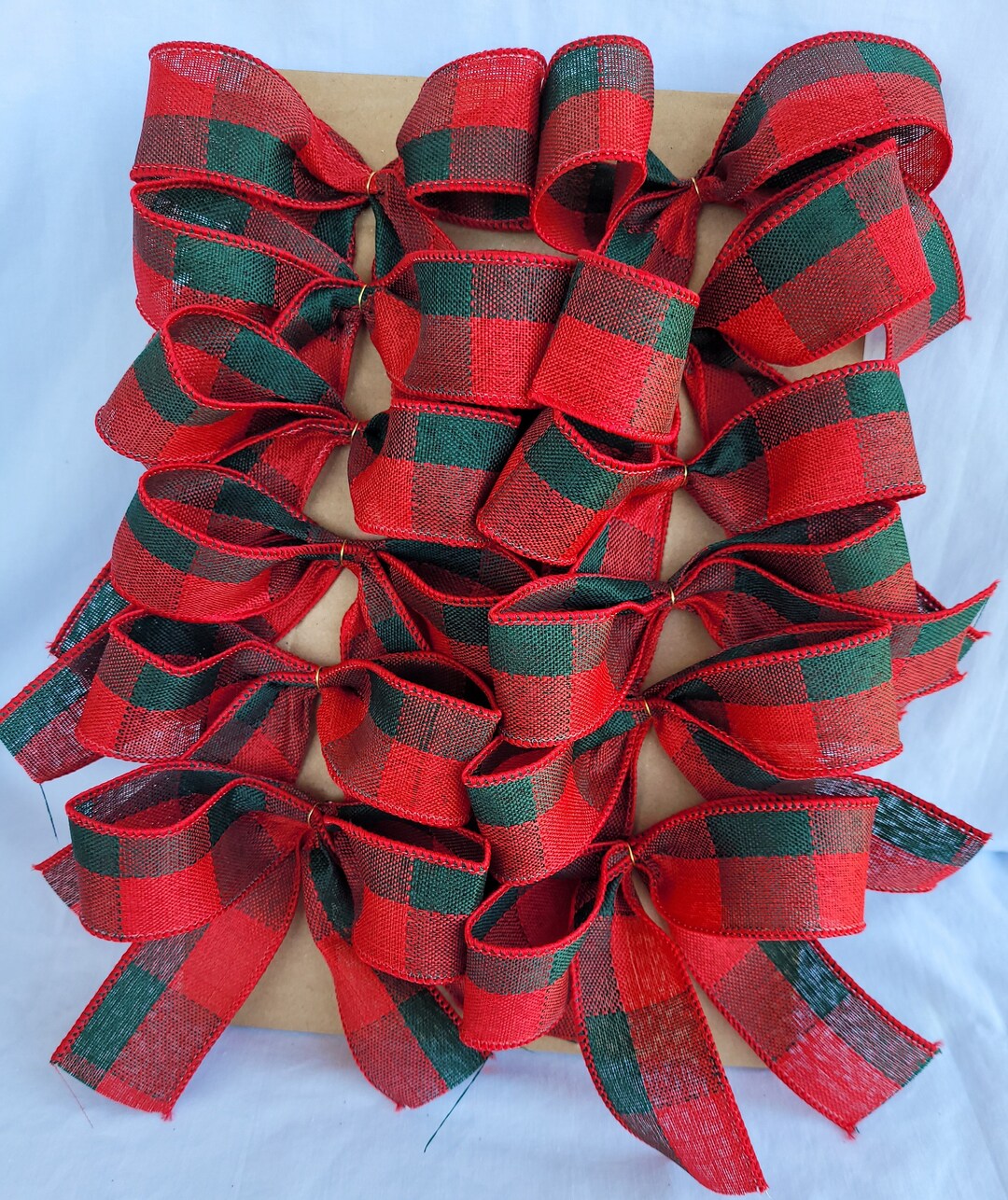 Set of 12 (twelve) Handmade Bows Green and Red Checks for Your ...