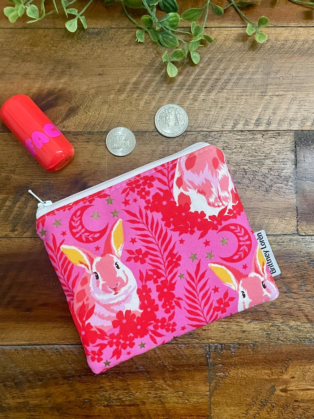 Tula Pink Coin Purse, Handmade Floral Bunny Pouch - Etsy