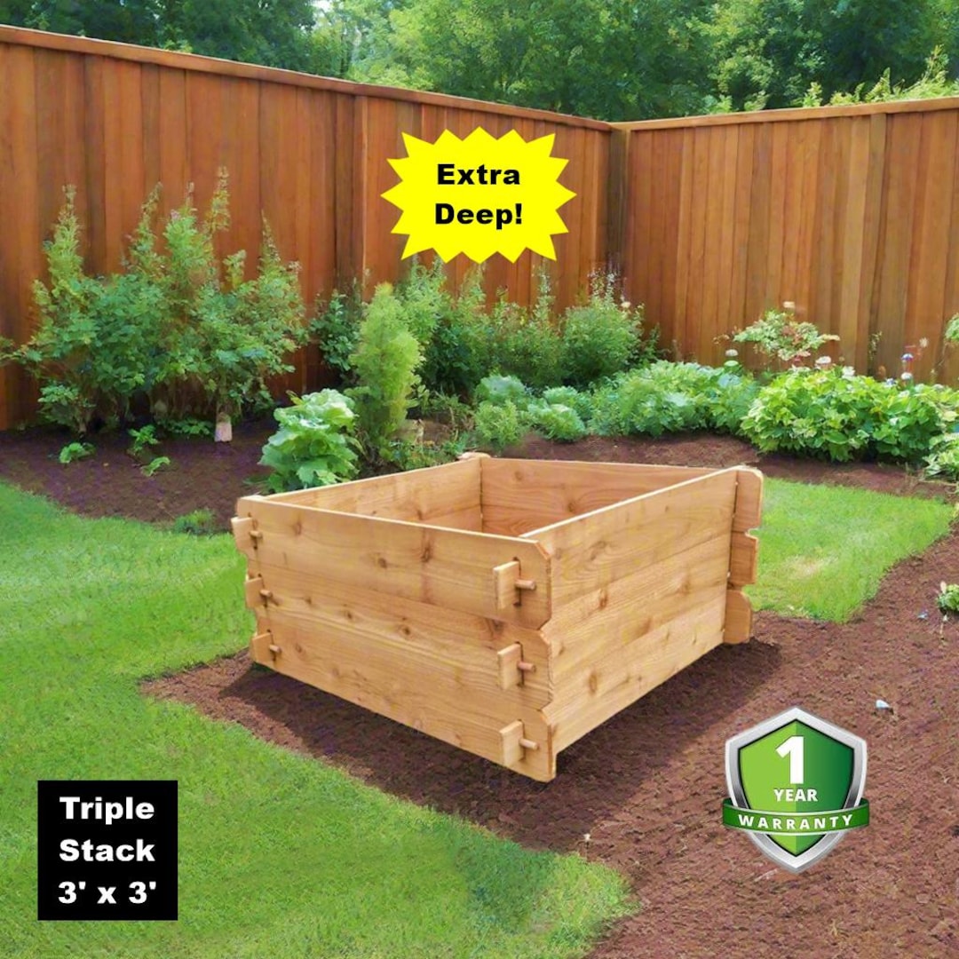 3X3 Extra-deep Cedar Raised Garden Bed – USA Made Handcrafted Planter ...