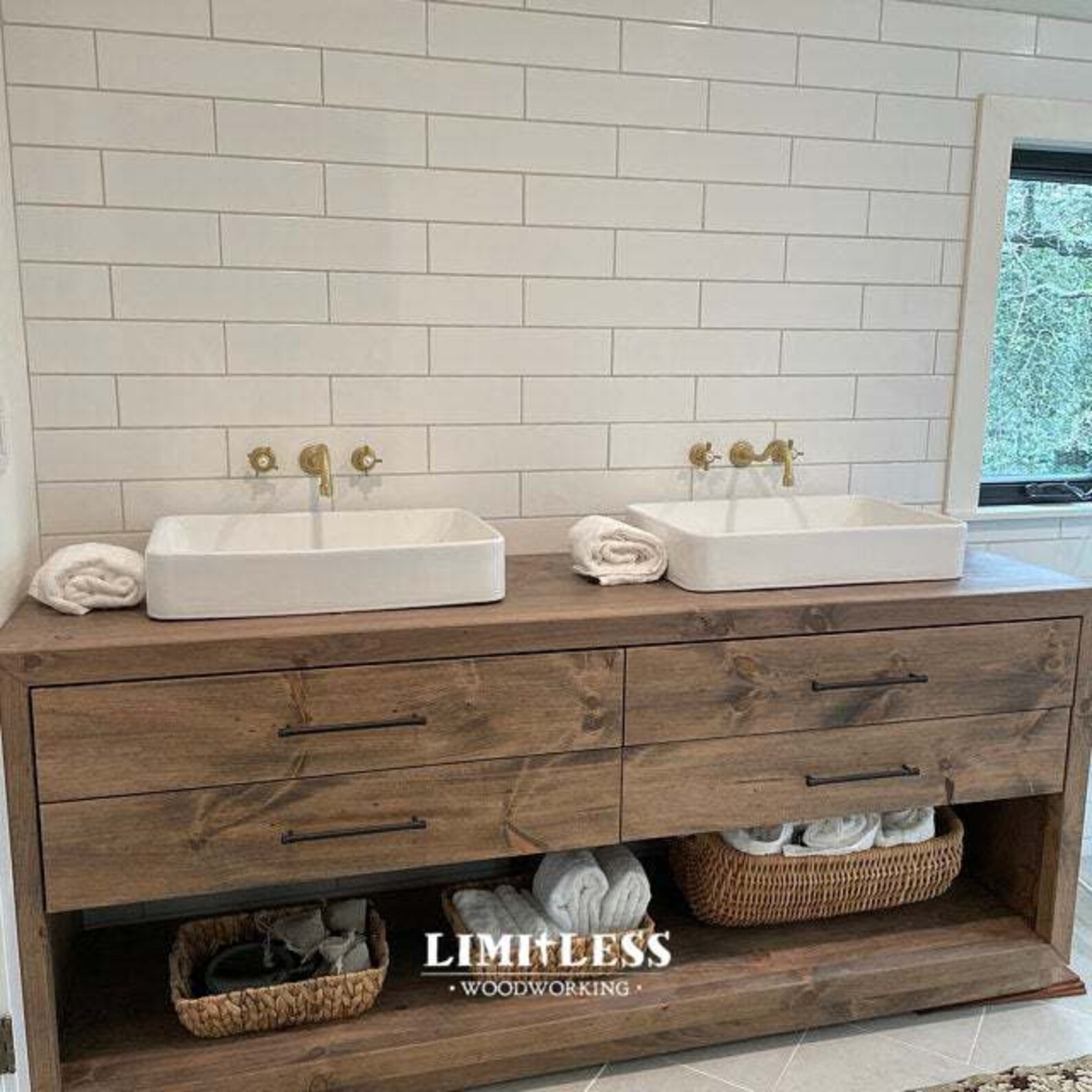 Custom Double Sink Bathroom Vanity Notched Drawers - Etsy
