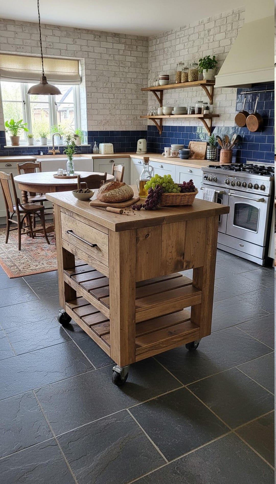 Custom Kitchen Island With Casters and Hickory Countertop - Handmade ...