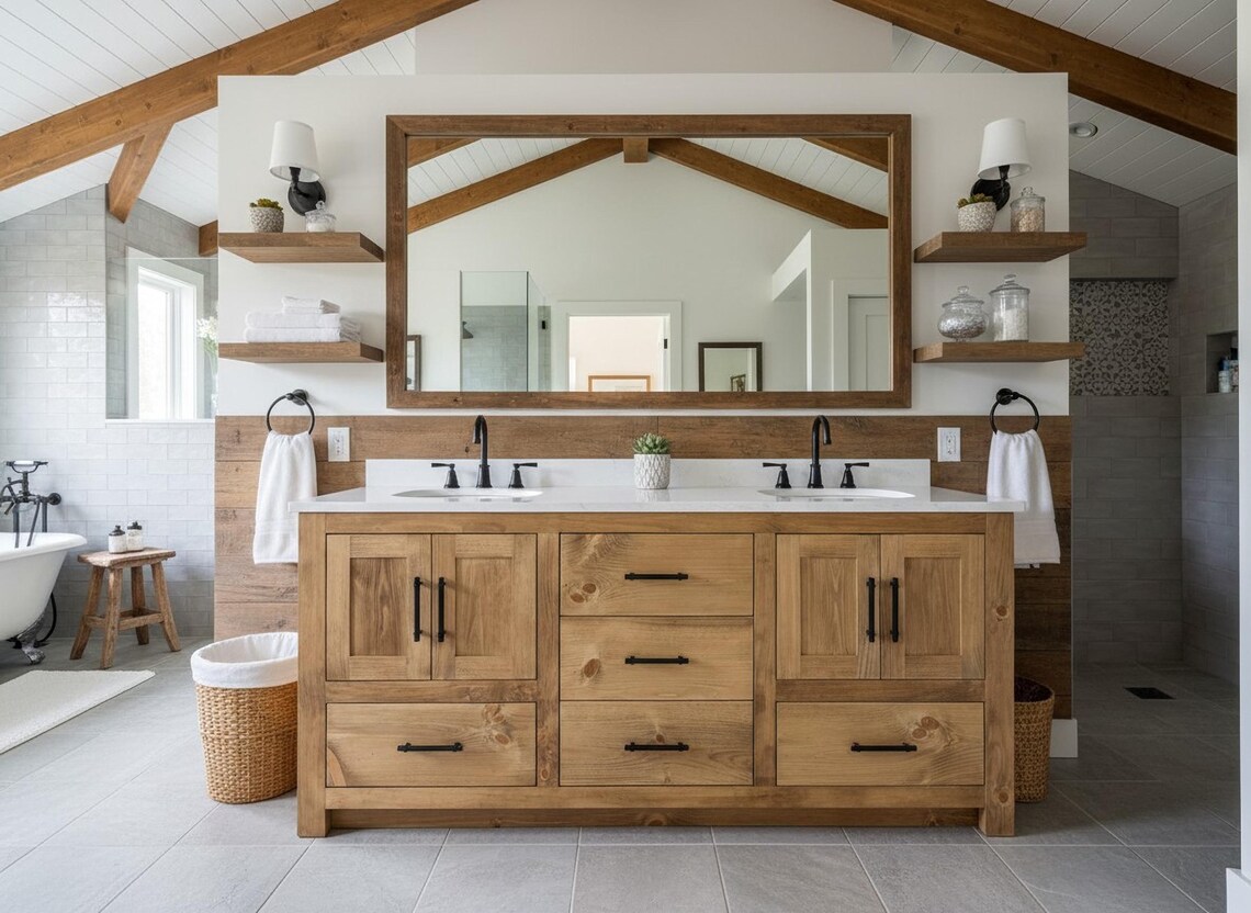 Custom Double Sink Bathroom Vanity - Handmade, Fully Water Resistant ...