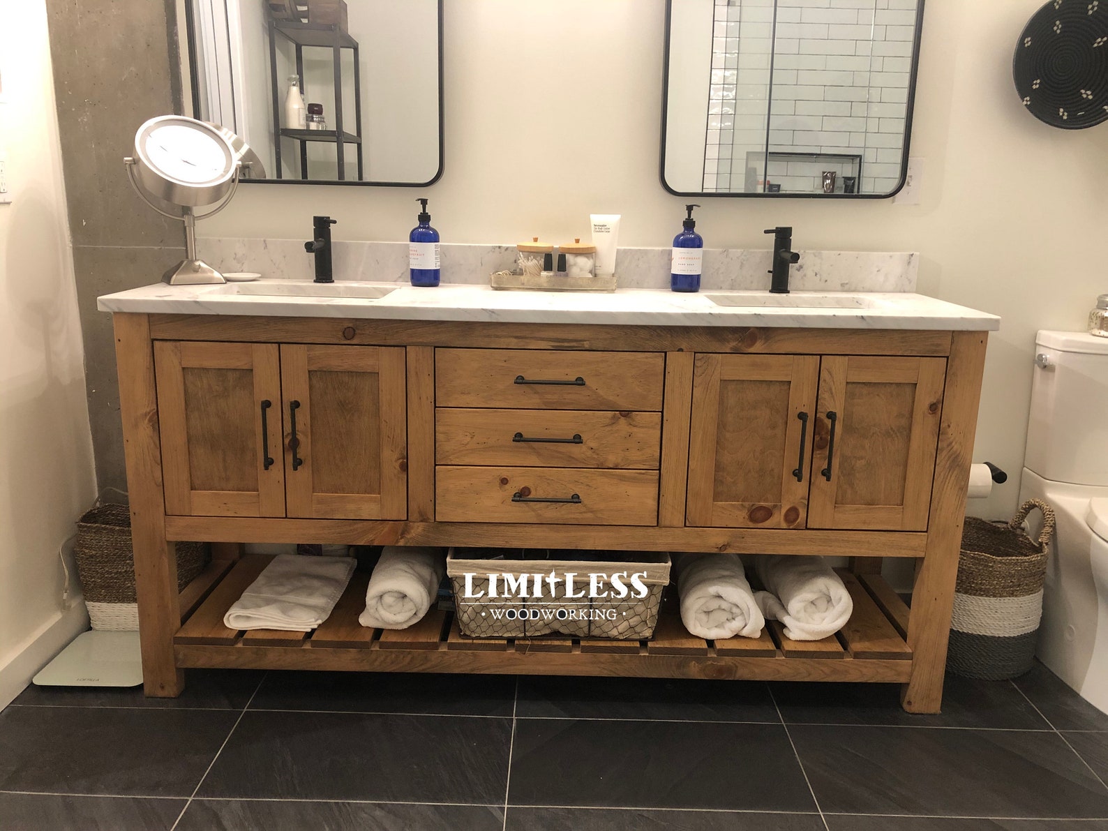 Custom Double Sink Bathroom Vanity - Handmade, , Premium Hardware, Free ...