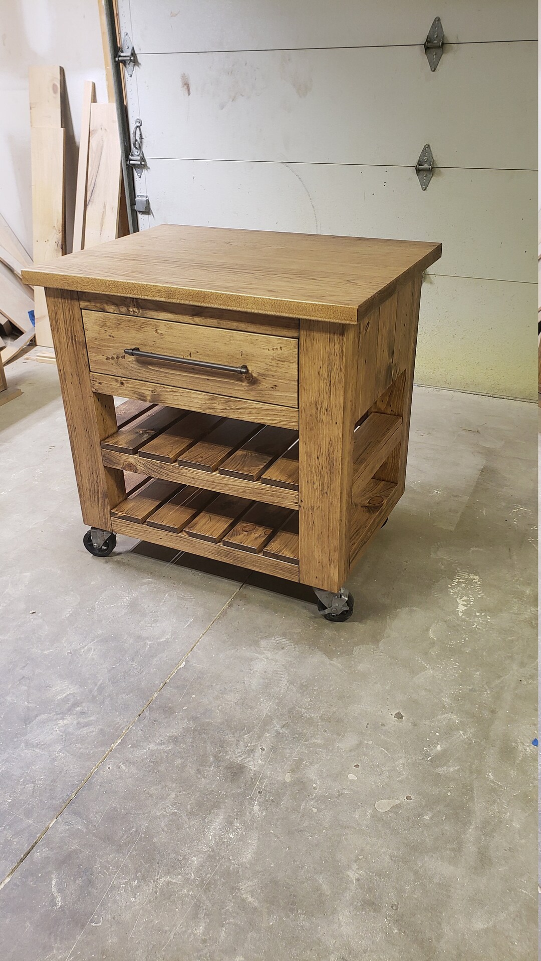 Custom Kitchen Island With Casters and Hickory Countertop - Handmade ...