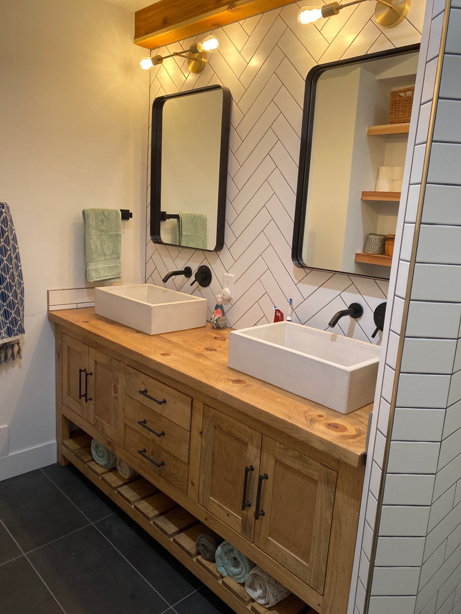 Custom Double Sink Bathroom Vanity - Handmade, , Premium Hardware, Free ...