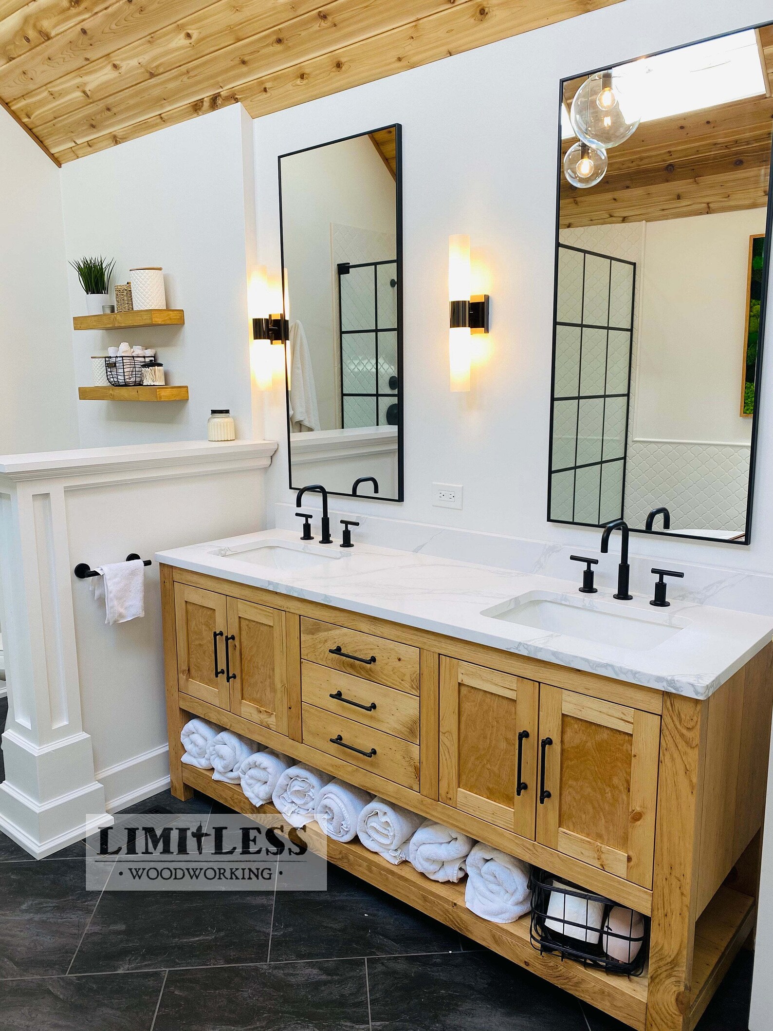 Custom Double Sink Bathroom Vanity - Handmade, , Premium Hardware, Free ...