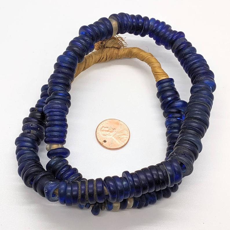 Dutch Donut Blue Annular Wound Glass Trade Beads From the African Trade ...