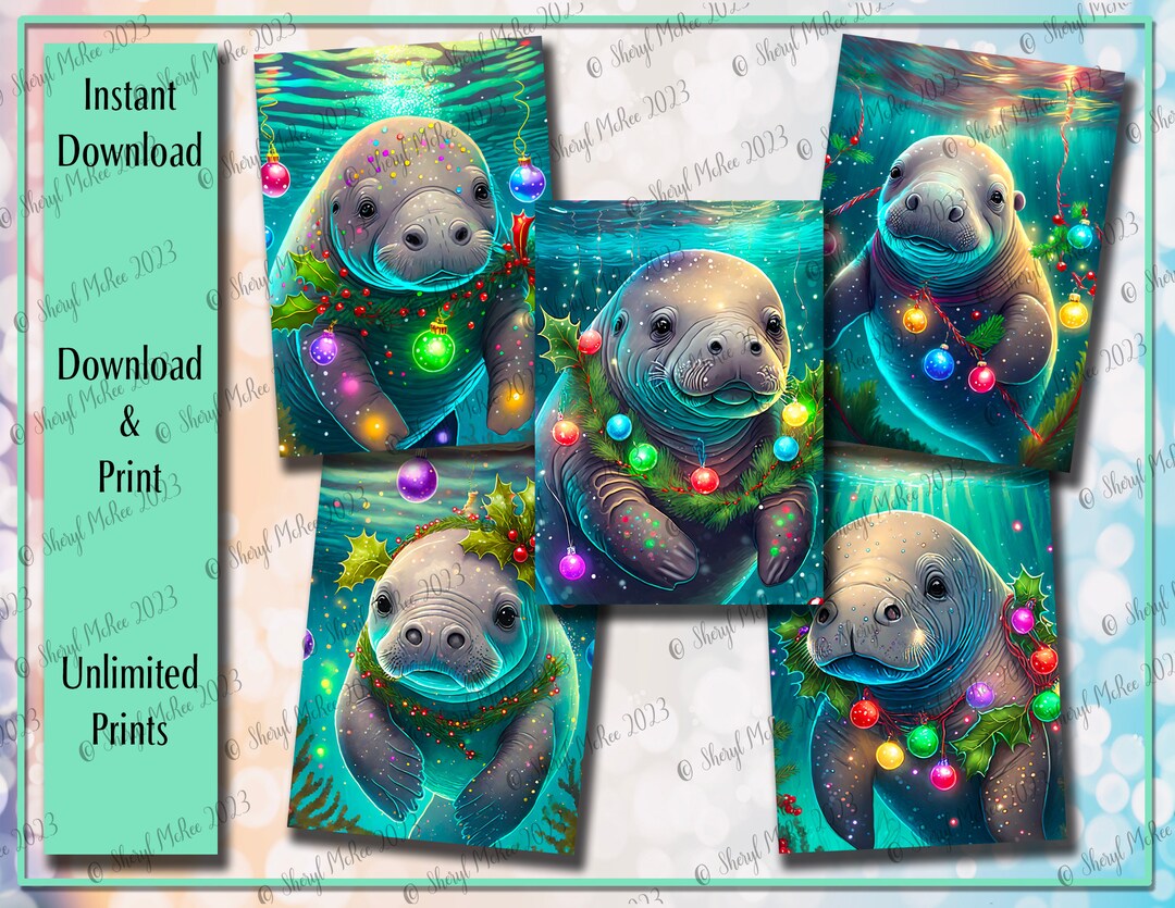 Adorable Baby Manatee Christmas Cards Printable Instant - Etsy