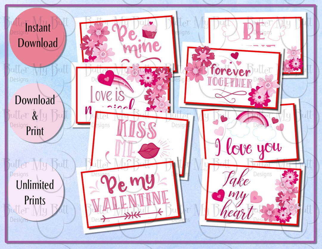 Pink Flower Valentine Cards Printable Instant Download Kids Valentine's ...