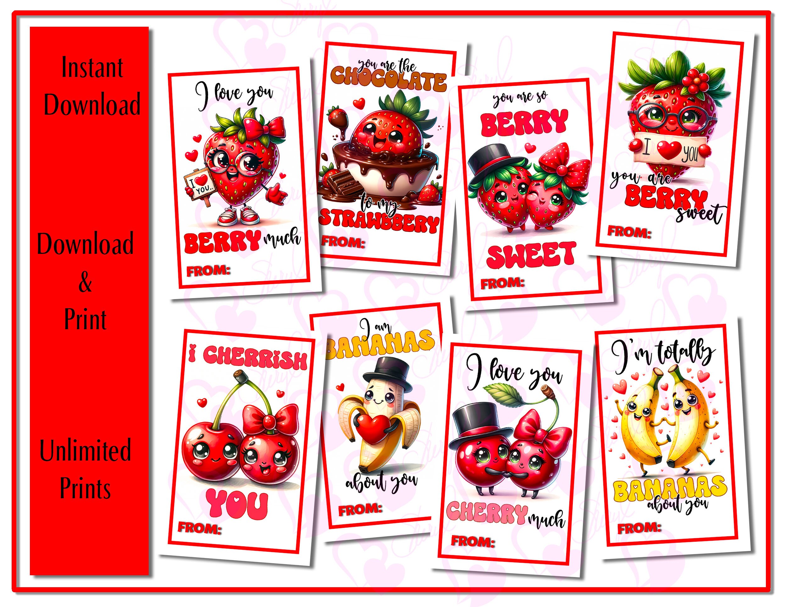 Foodie Valentine Cards Printable Instant Download Valentine's Day Cards ...