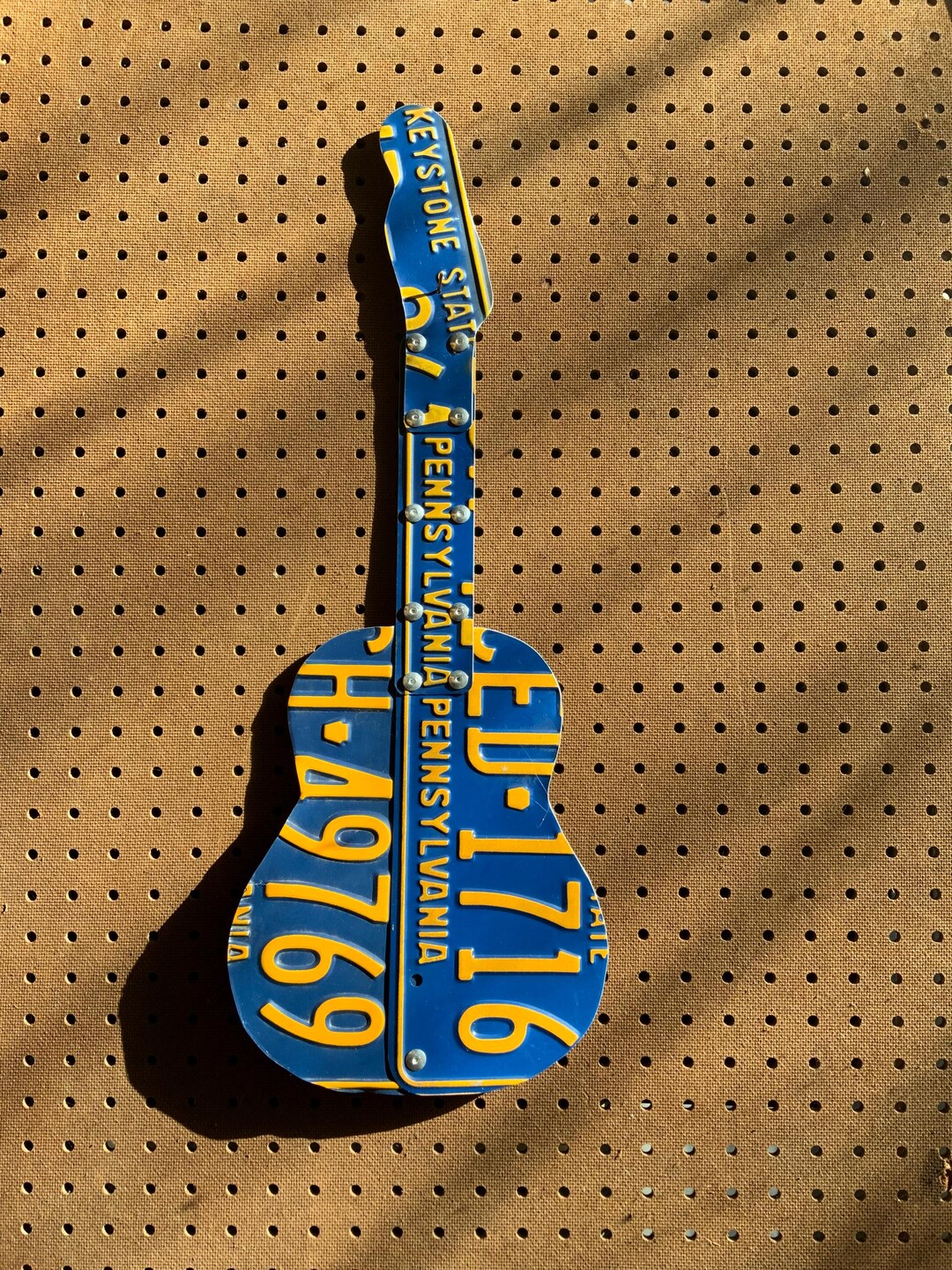 License Plate Guitar Wall Art- Handmade Metal Music Decor, Pennsylvania ...
