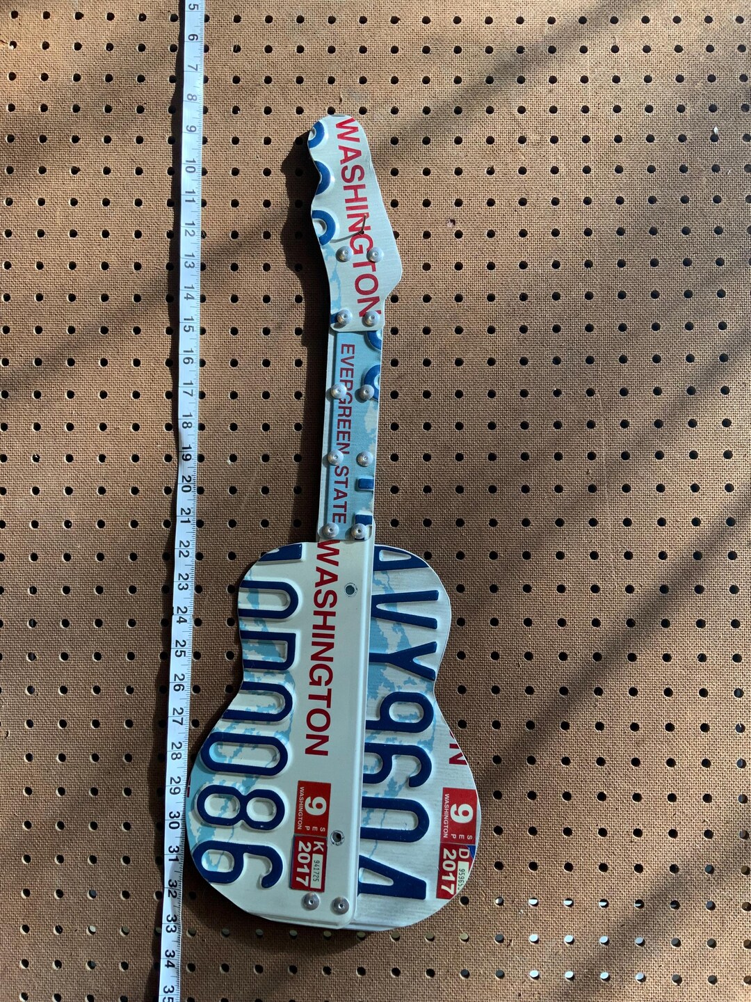 License Plate Guitar Wall Art- Handmade Metal Music Decor, Washington ...