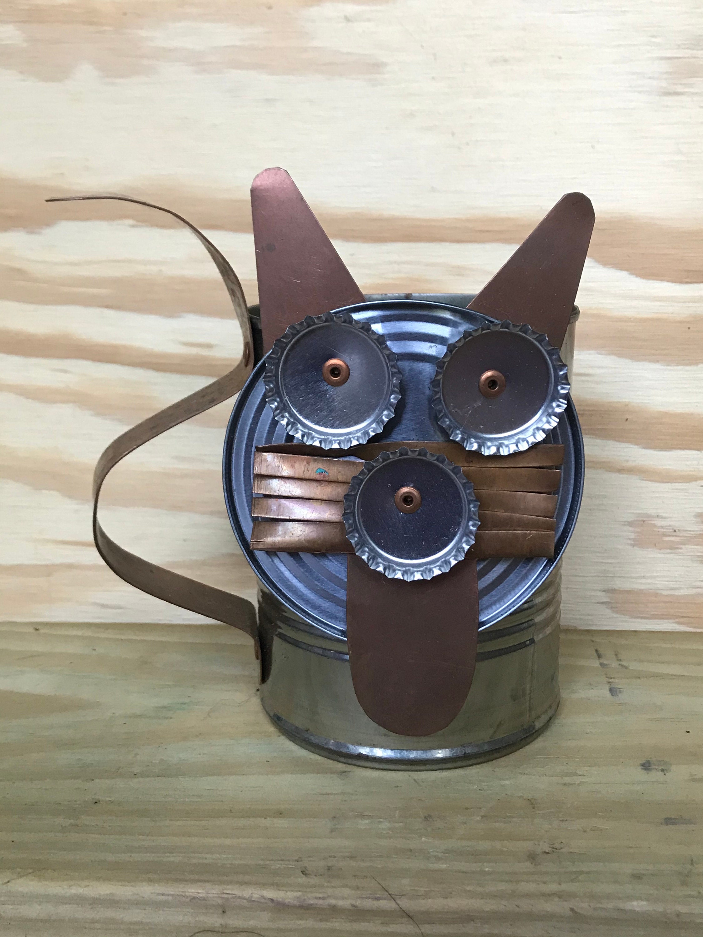 Metal Cat Sculpture, Tin Can Art, Cat Sculpture, Upcycled Art, Metal ...