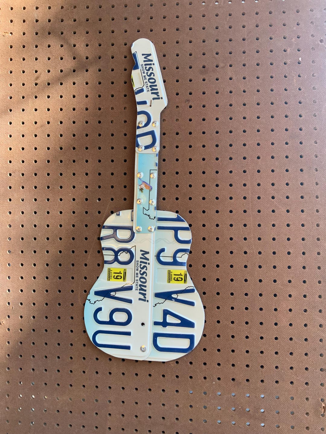License Plate Guitar Wall Art- Handmade Metal Music Decor, Missouri ...