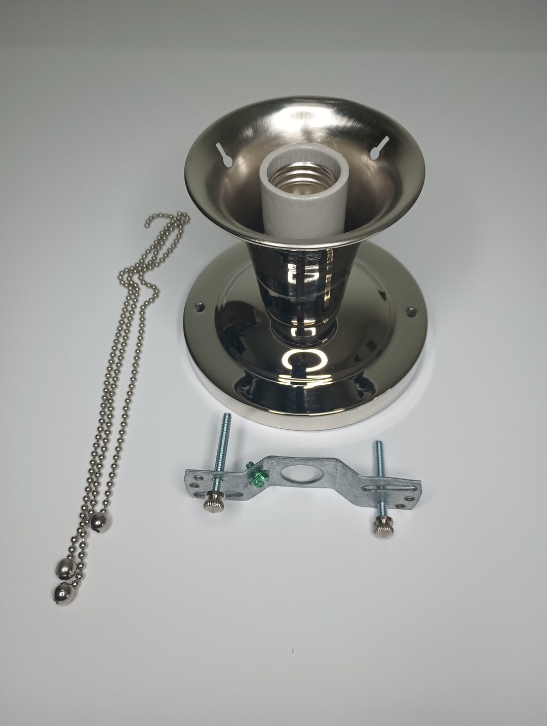 Art Deco Styled, New Polished Nickel Beaded 3 Chain Ceiling Light ...