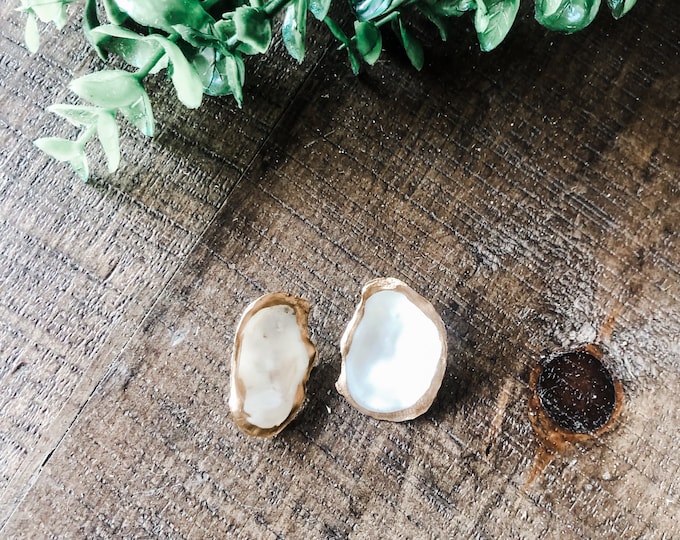 Oyster Shell Stud Earrings, Minimal Jewelry, Boho Jewelry, Natural Oyster Shells, Bridesmaids ...