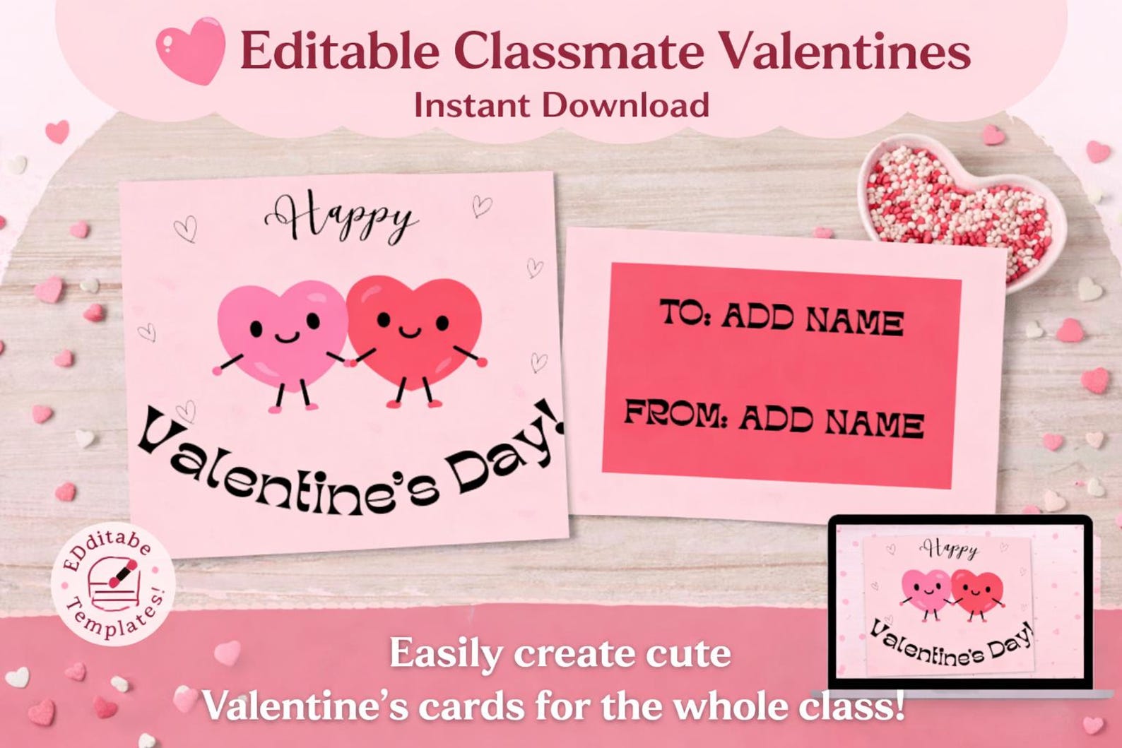 Valentines Day Printable Cards for Classmates! EDITABLE - Etsy