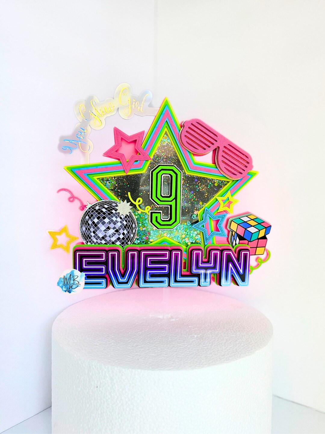 Glow in the Dark Cake Topper, Neon Glow Cake Topper, Glow Party Cake ...