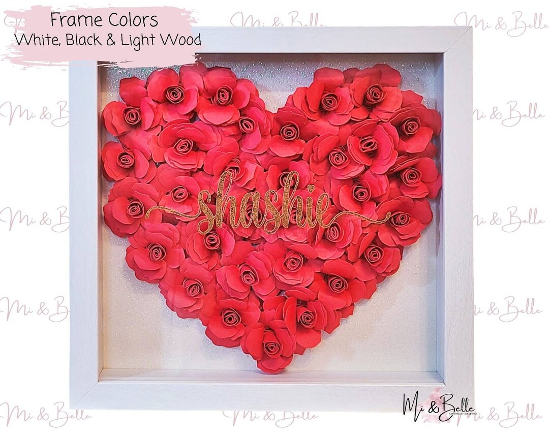 Custom Name Paper Rose Heart Shadow Box: Personalized Wall Art - Etsy