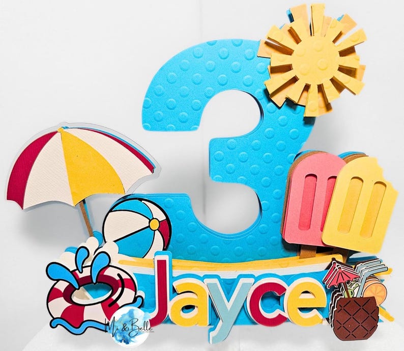 Summer Beach Birthday Cake Topper, Tropical Pool Party Decoration ...