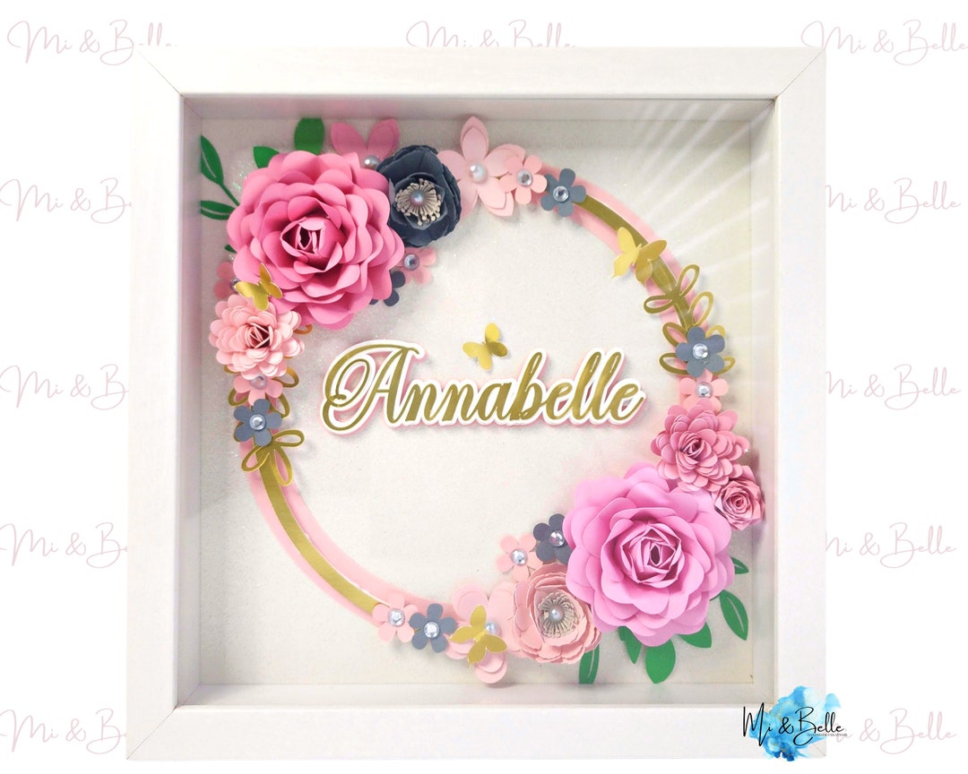 Personalized Shadow Box, 3D Flower Frame, Custom Floral Name Frame ...