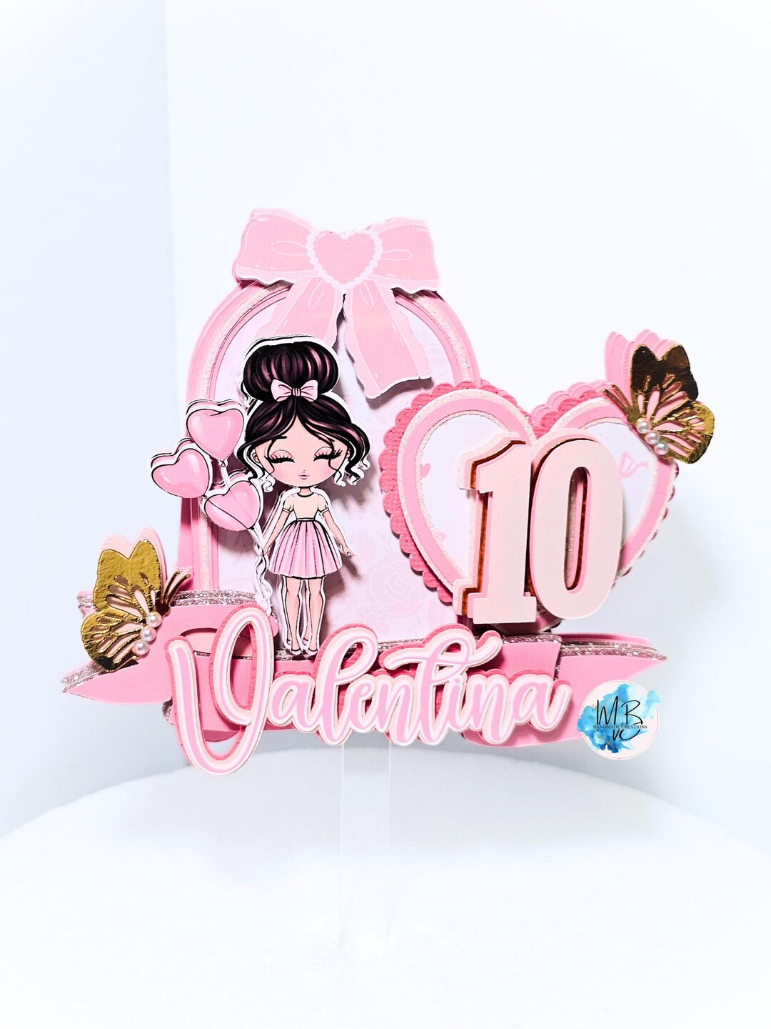 Coquette Cake Topper, Pink Girl Birthday Cake Decoration, Butterfly ...